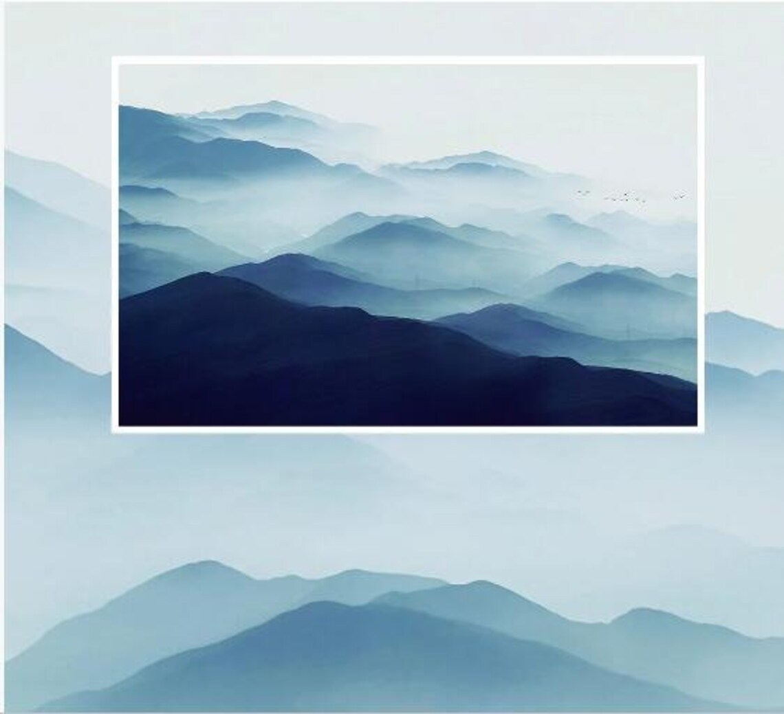 Ombre Mountains Geometry Wallpaper Handpainted Geometric Blue | Etsy