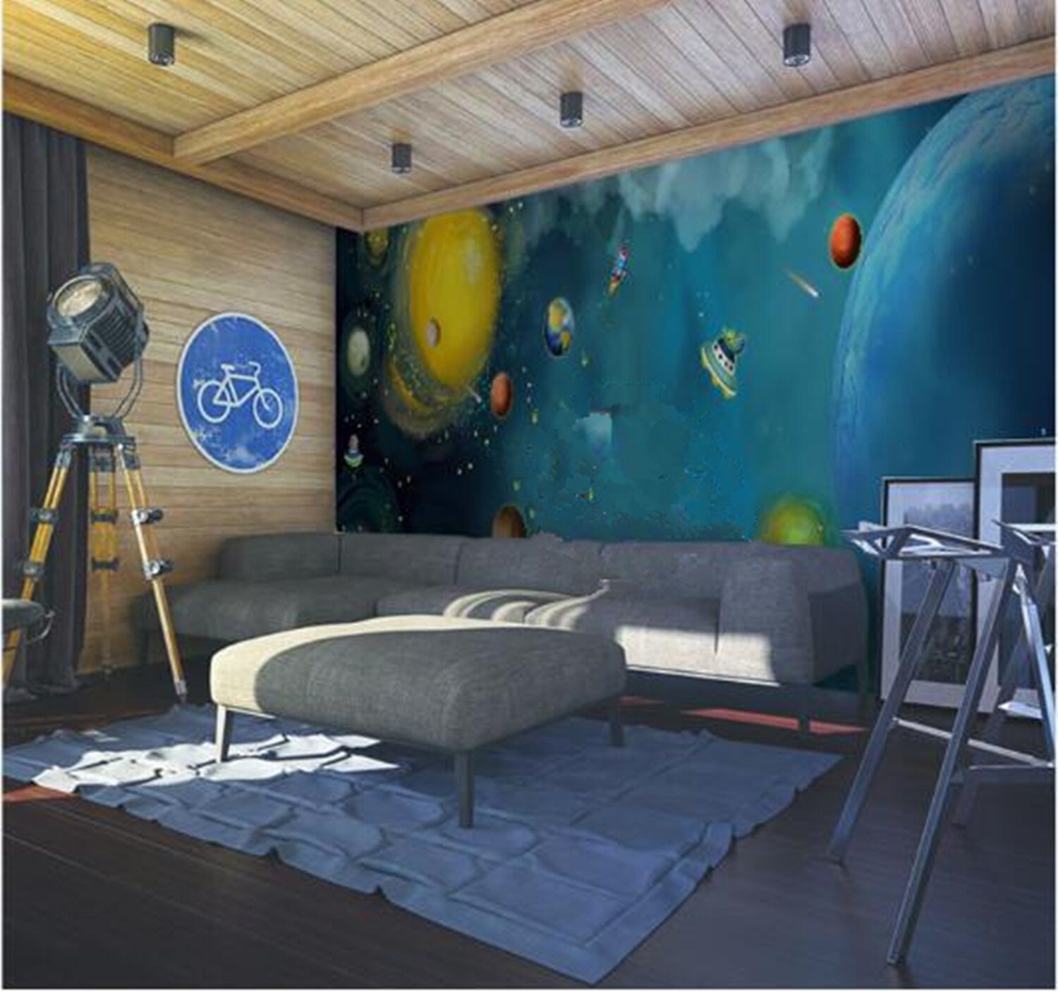 Hand Painted Blue Background Space Wallpaper Universe and | Etsy