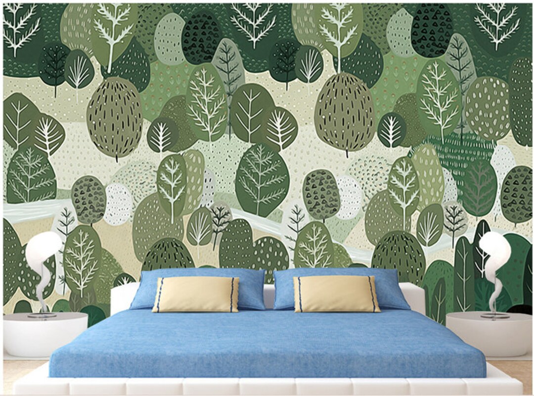 Fresh Green Tress Wallpaper Wall Mural Floral Wall Artwall - Etsy