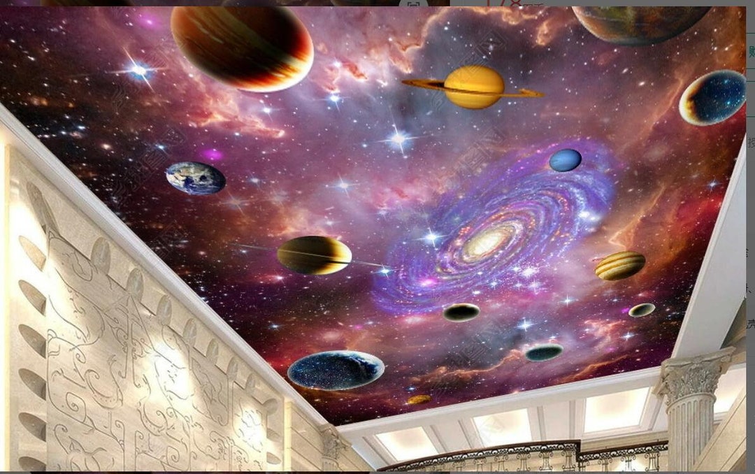 Night Sky Planets Universe Ceiling Wallpaper Wall Mural Hotel ...