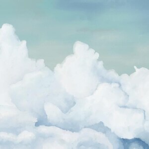 Abstract White Clouds Wallpaper Wall Mural, Hand Painted Creative Beautiful Blue/green/grey ...