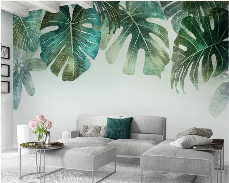 Custom Mural Wallpaper Tropical Plants Leaf Wall Painting - Etsy