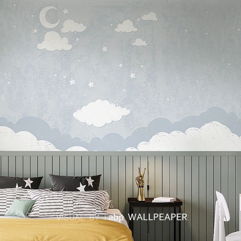 Cartoon Stars and Moon Nursery Babies Room Kids Room Wallpaper - Etsy