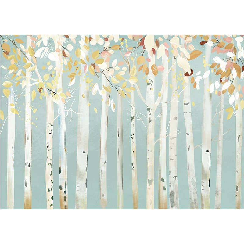 Oil Painting Huge Trees Forest Birch Forest Wallpaper Wall - Etsy