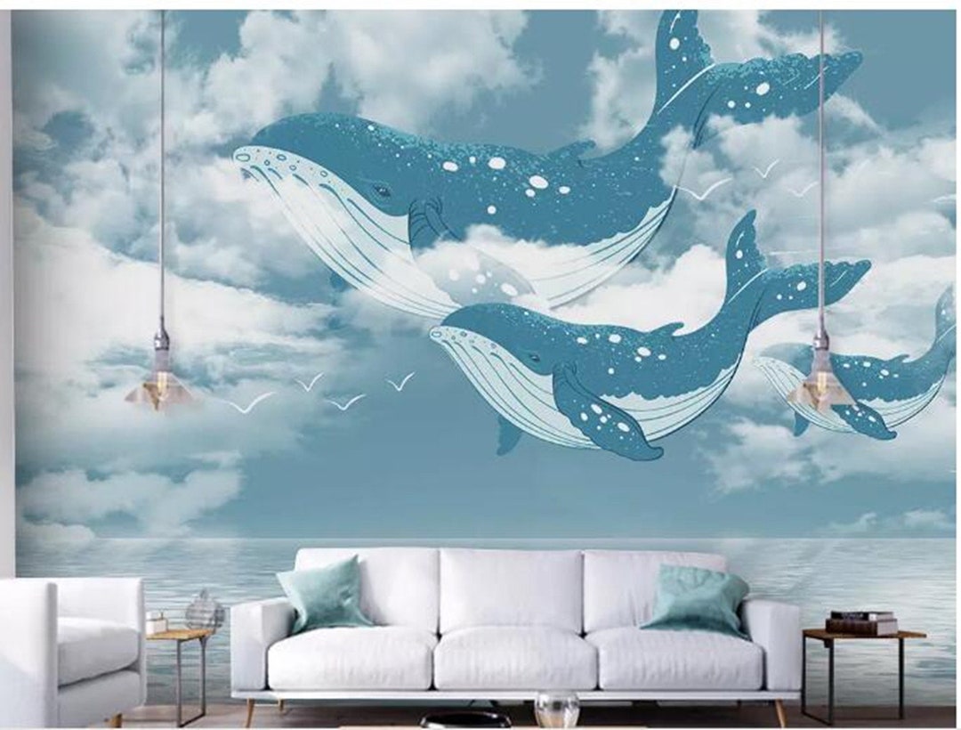 Sky Blue Sharks Wallpaper Mural: Peel and Stick Nursery Wall Decal - Etsy