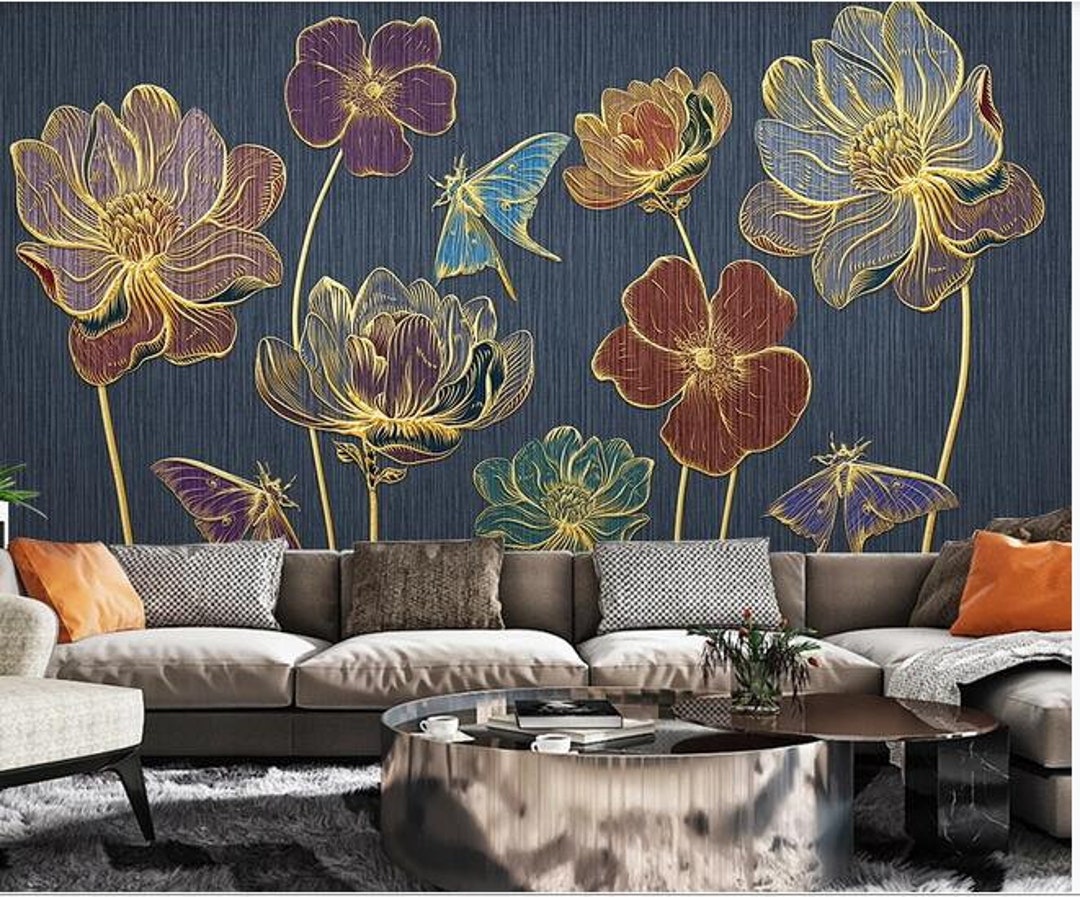 Modern Simple Flowers Wallpaper Plant Photo Wall Murals Living Room ...