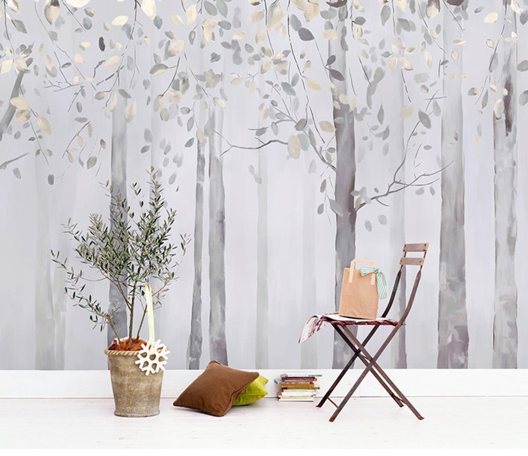 Grey Trees Wallpaper Mural: Peel and Stick Wall Art - Etsy