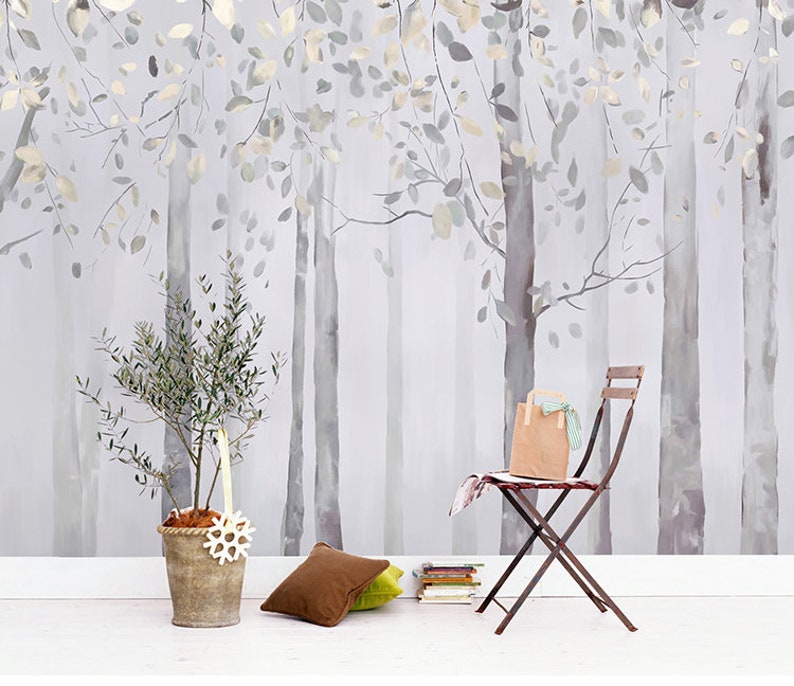 Big Trees Wallpaper Wall Mural Wall Artwall Decal Grey - Etsy