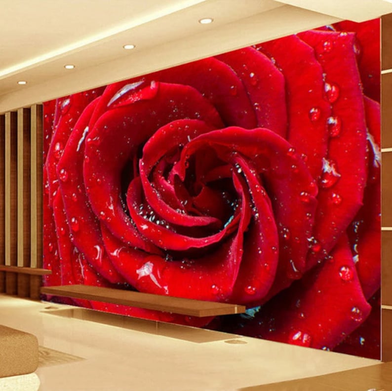 Red Big Rose Floral Wallpaper Wall Murals Wall Decor - Etsy
