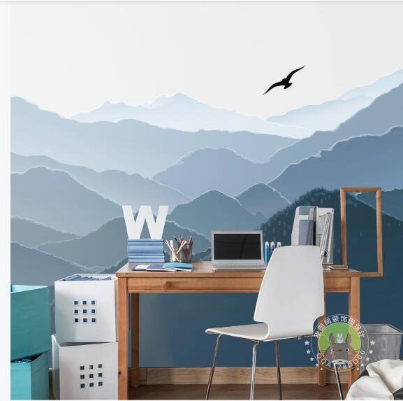 Ombre Mountains Geometry Wallpaper Handpainted Geometric | Etsy