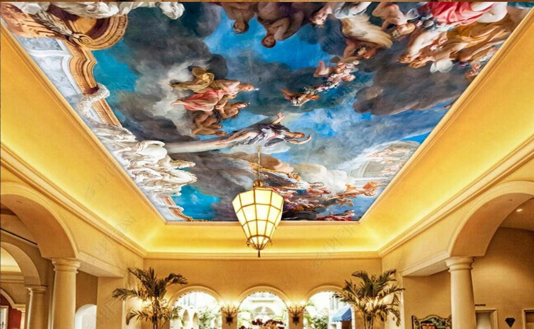 European Characters Angels Living Room Bedroom Ceiling Wallpaper Wall ...