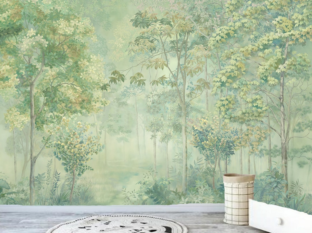 Abstract Tree Forest Mint Green Background Wallpaper Wall Mural for ...