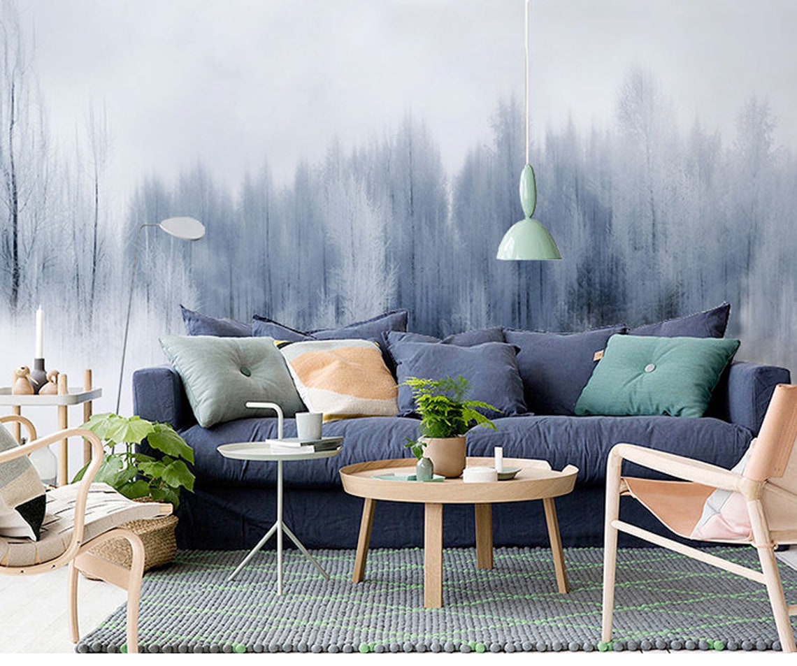 Abstract Pine Tree Forest Wallpaper Handpainted Trees Forest | Etsy