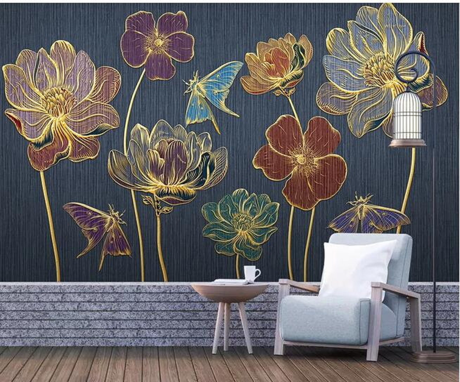 Modern Simple Flowers Wallpaper Plant Photo Wall Murals Living - Etsy