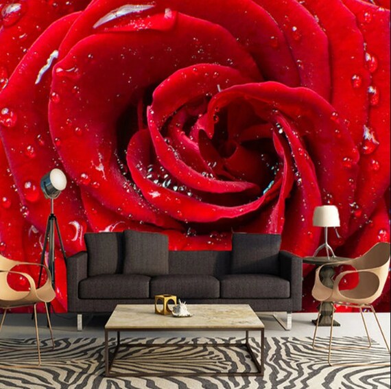 Red Big Rose Floral Wallpaper Wall Murals Wall Decor - Etsy