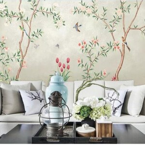 Chinese Style Hand Painted Two Trees Wall Murals Flowers and - Etsy