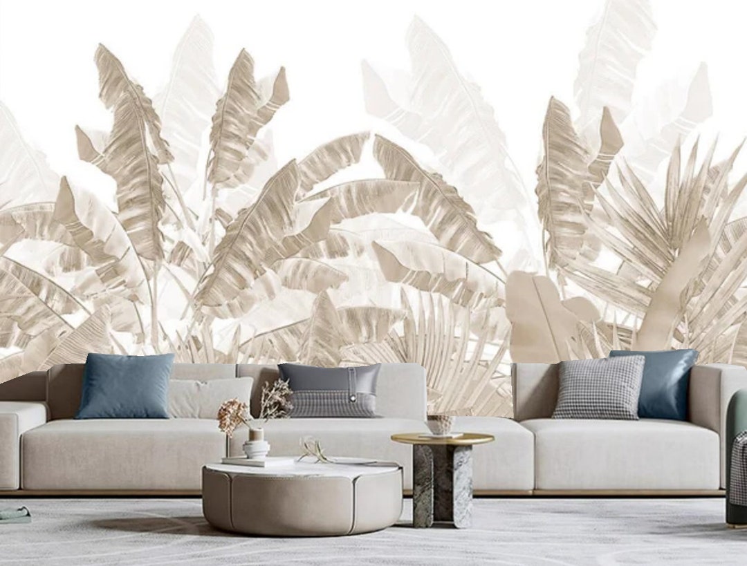 Grey Banana Leaf Wallpaper Mural: Tropical Home Decor - Etsy