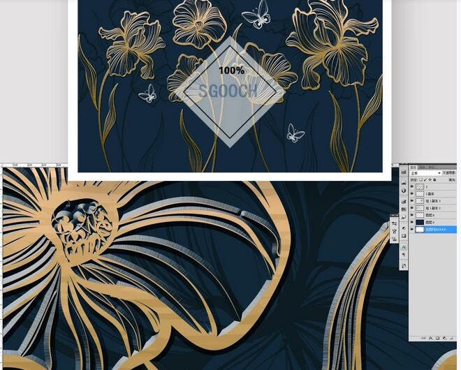 Modern Luxury Golden Embossed Line Flowers Photo Murals Living | Etsy