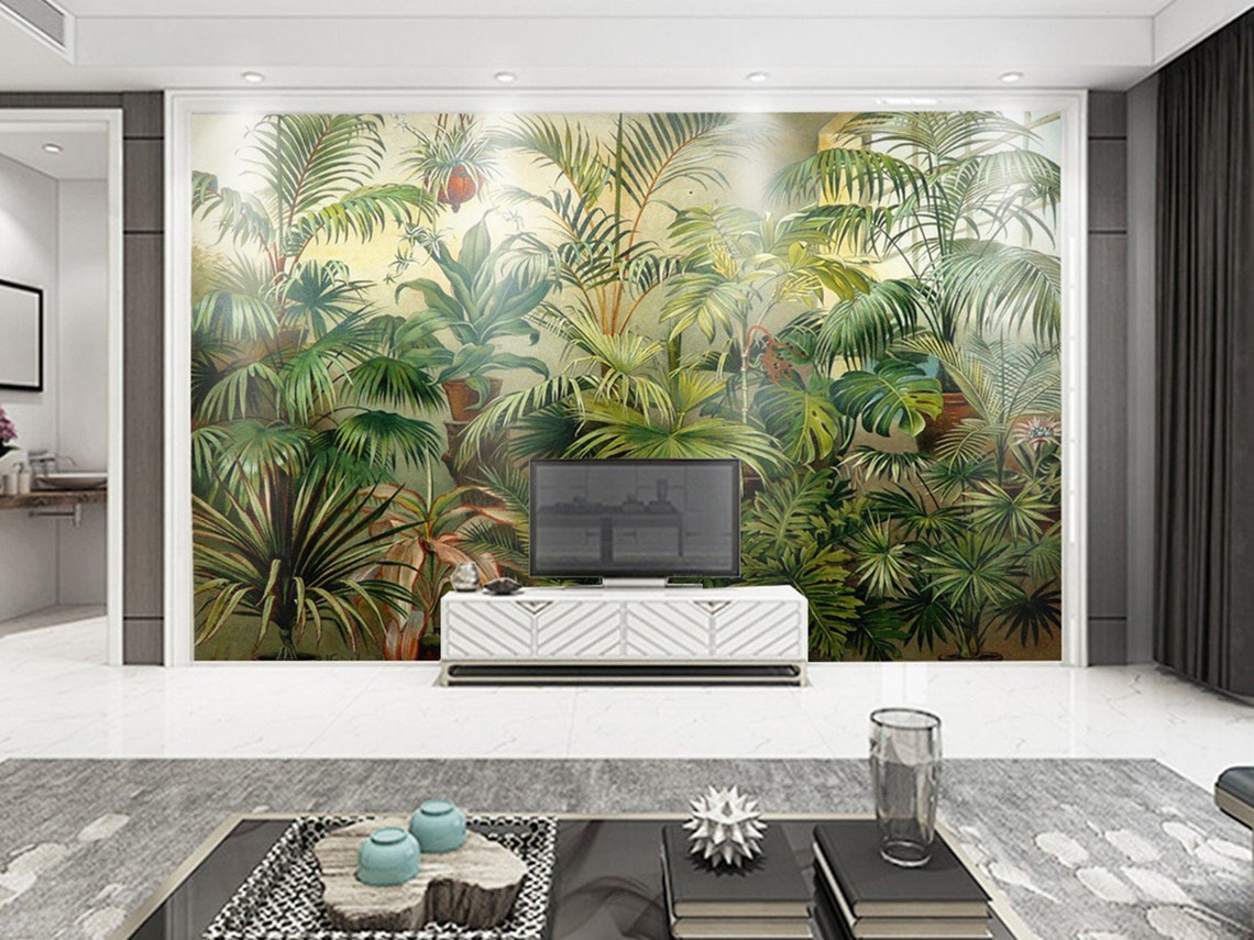 Custom Tropical Rain Forest Wall Mural Wallpaper Coconut Palm | Etsy