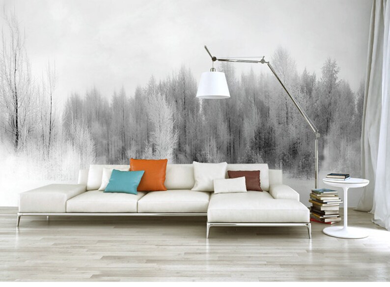 Abstract Pine Tree Forest Wallpaper Handpainted Trees Forest | Etsy