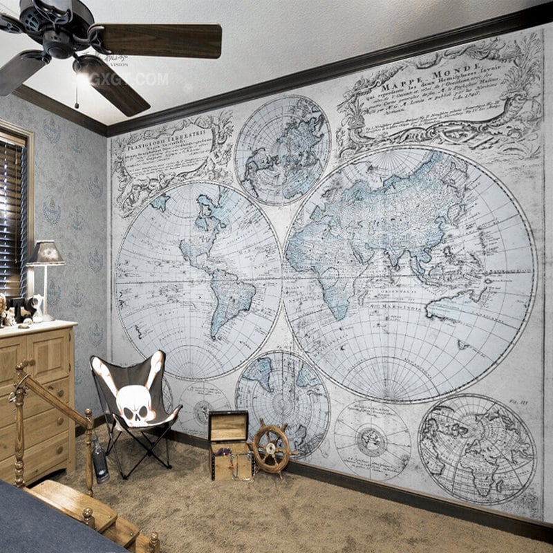 Retro Cartoon World Map Wallpaper Vintage World Map Wall | Etsy