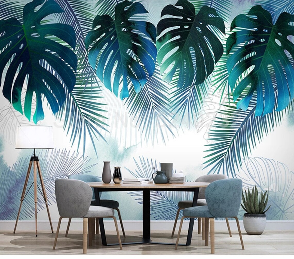 Custom Mural Wallpaper Plant Leaves Banana Leaf Wall Murals - Etsy