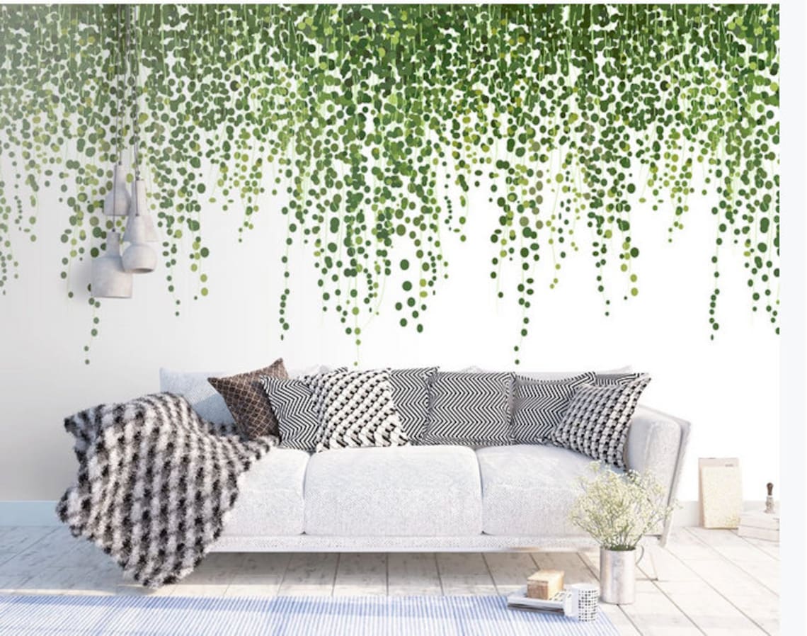 Hanging Fresh Rattan Wallpaper, Simple Tropical Leaves Wall Murals for ...