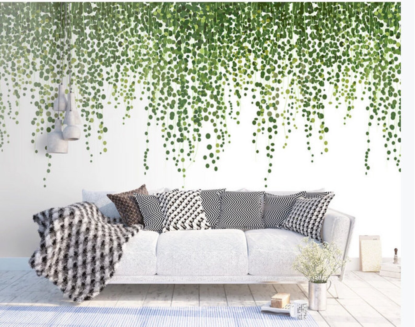 Hanging Fresh Rattan Wallpaper Simple Tropical Leaves Wall - Etsy