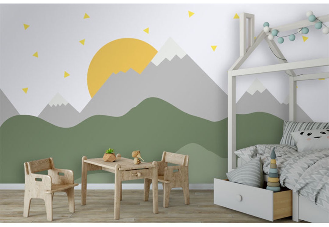 Cartoon Geometric Triangle Mountains Nursery Children Wallpaper Wall ...