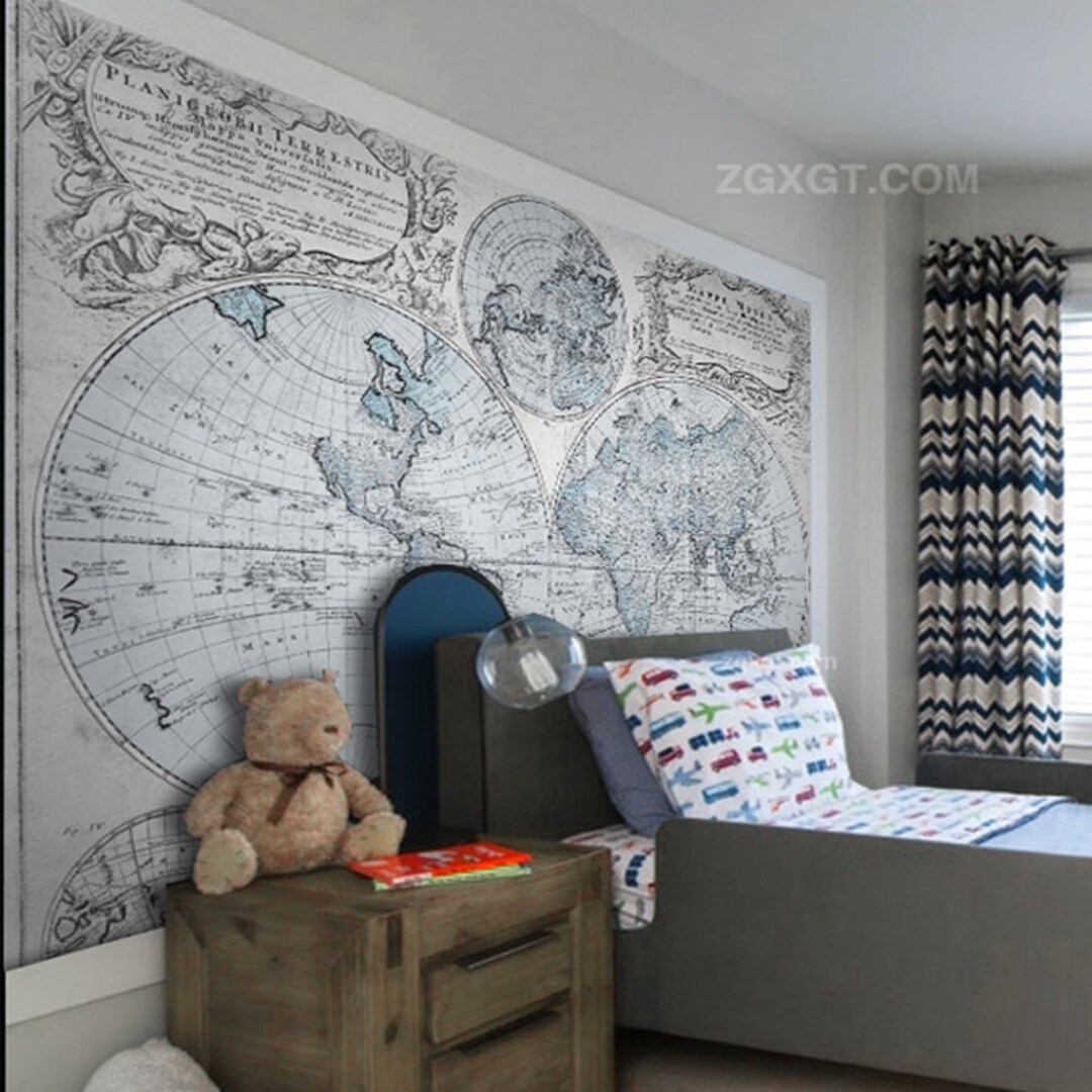 Retro Cartoon World Map Wallpaper Vintage World Map Wall - Etsy