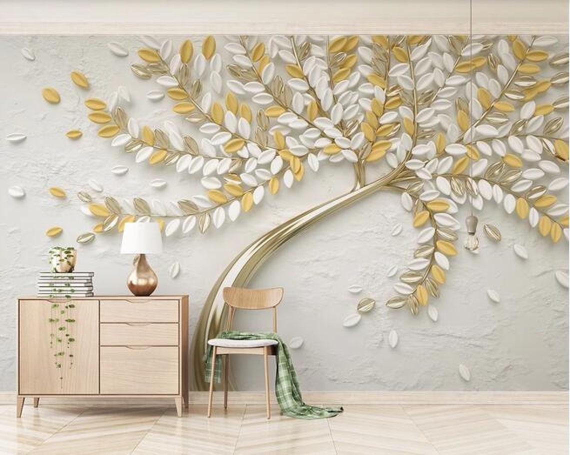 Creative 3D Yellow and White Tree Wallpaper Huge Tree Wall - Etsy