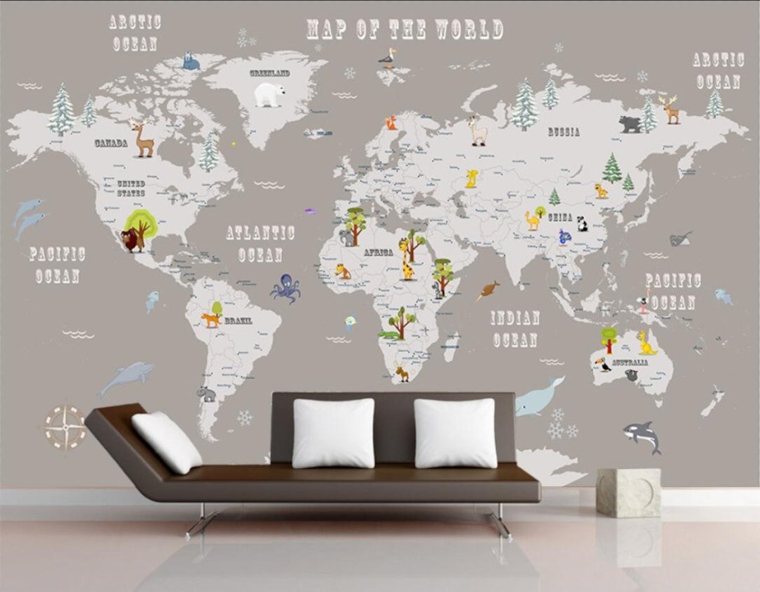 Custom Wallpaper Photo Cartoon Map Background Walls Mural - Etsy