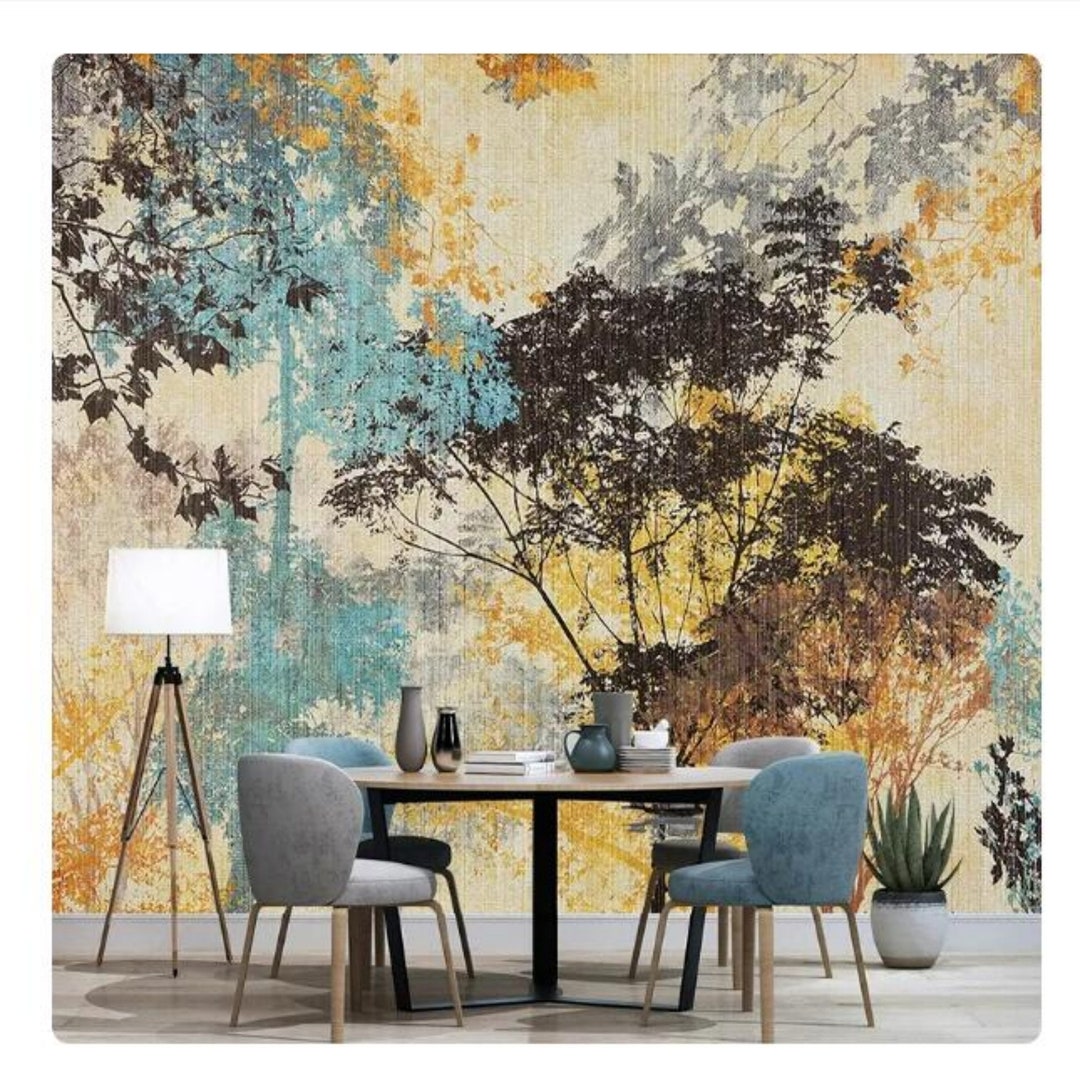 Chinese Style Pastoral Trees Forest Landscape Wallpaper Wall - Etsy