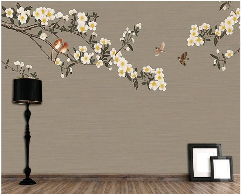 Chinoiserie Mural Hanging Magnolia Tree Wallpaper Flying - Etsy