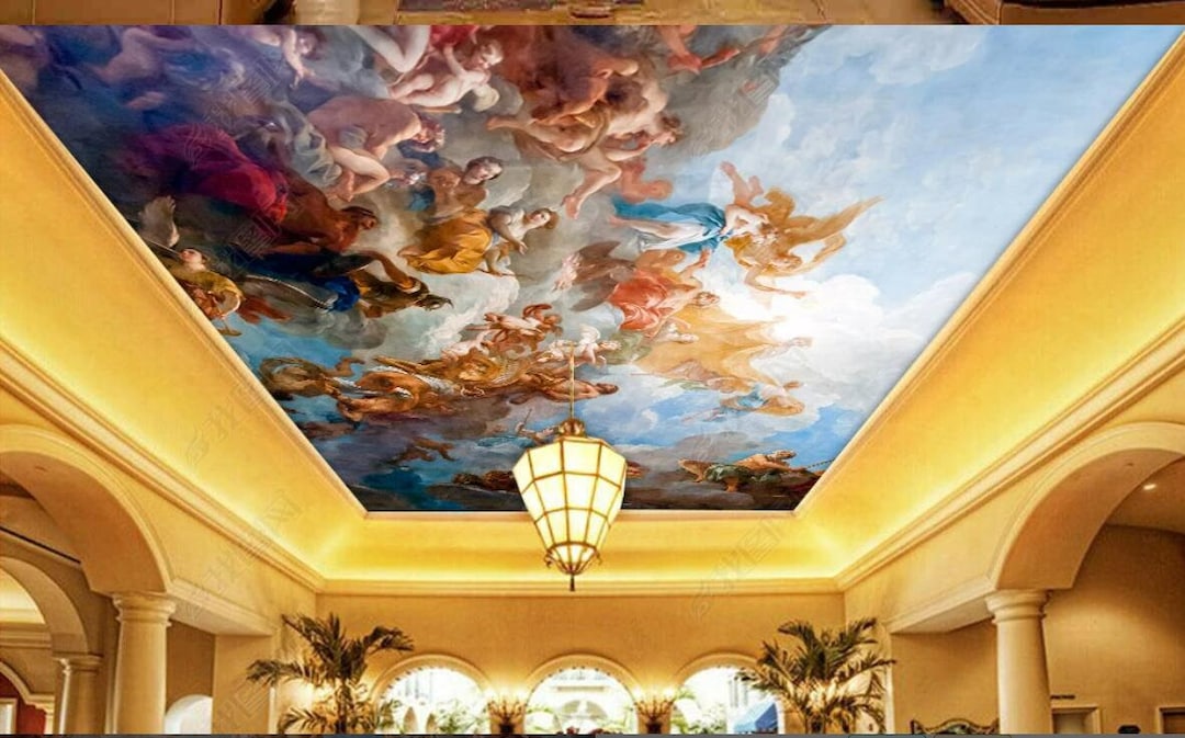 European Characters Angels Living Room Bedroom Ceiling Wallpaper Wall ...