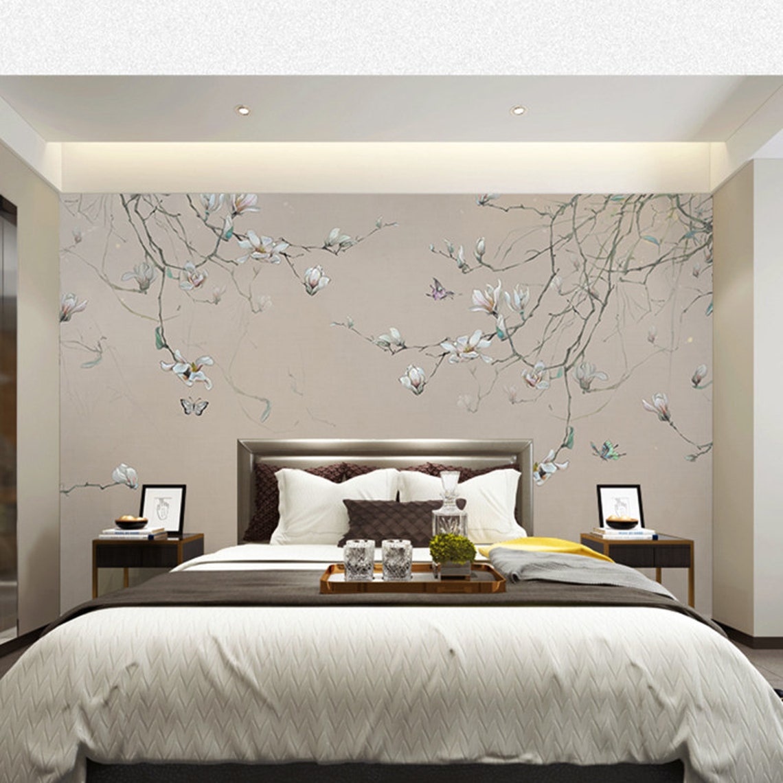 Hanging Magnolia Tree Wallpaper Flying Butterfly and - Etsy