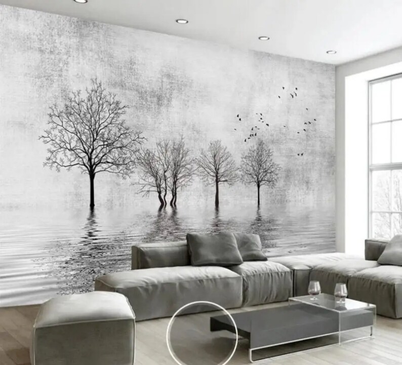 Abstract Tree Water Reflection Wallpaper Mural: Peel and Stick - Etsy