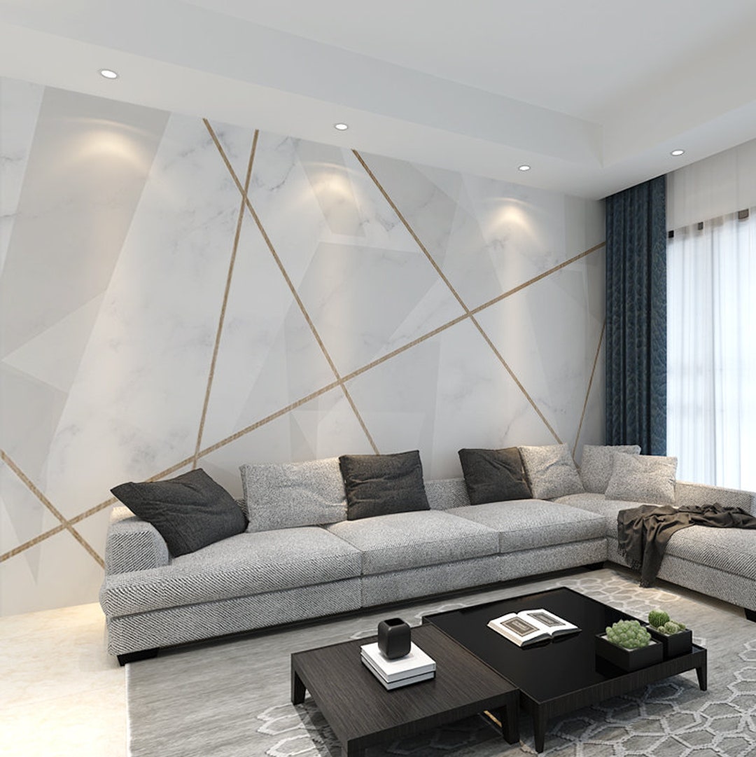 Simple Marble Wallpaper, White Marble Gold Lines Wall Murals Wall Decor ...