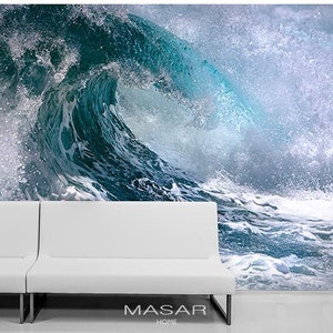 Watercolor Abstract Wave Wallpaper Wall Mural, Rendering Blue Wave Wall ...