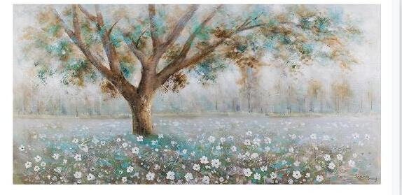 Oil Painting Hugh Tree Wallpaper Abstrat White Small Flowers | Etsy