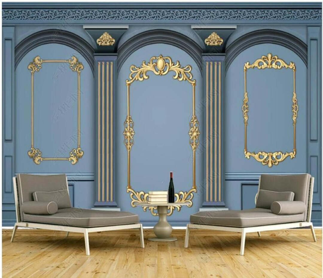 Europen Style Vintage Blue 3D Relief Roman Column Gypsum Box Wallpaper ...