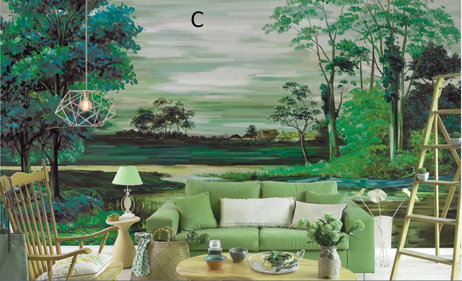 Oil Painting Huge Dark Green Trees Forest Jungle Wallpaper | Etsy