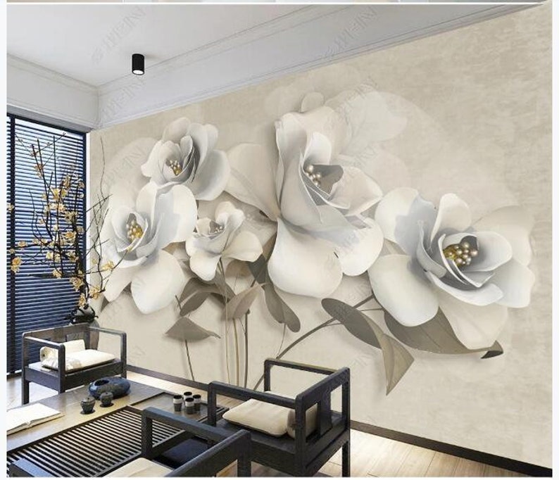 3D White Big Peony Flower Wallpaper Wall Murals Home Decor - Etsy