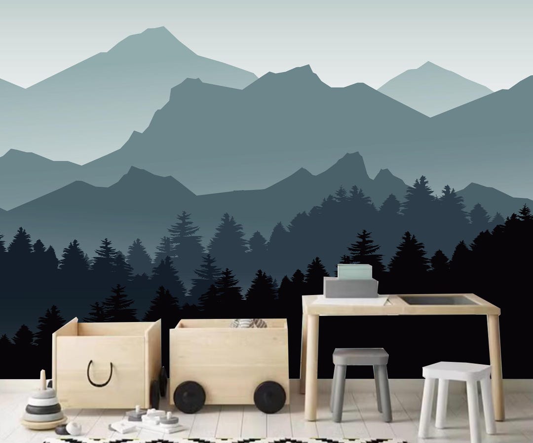 Ombre Cartoon Mountains Nature Landscape Kids' Babies' Children's Room ...