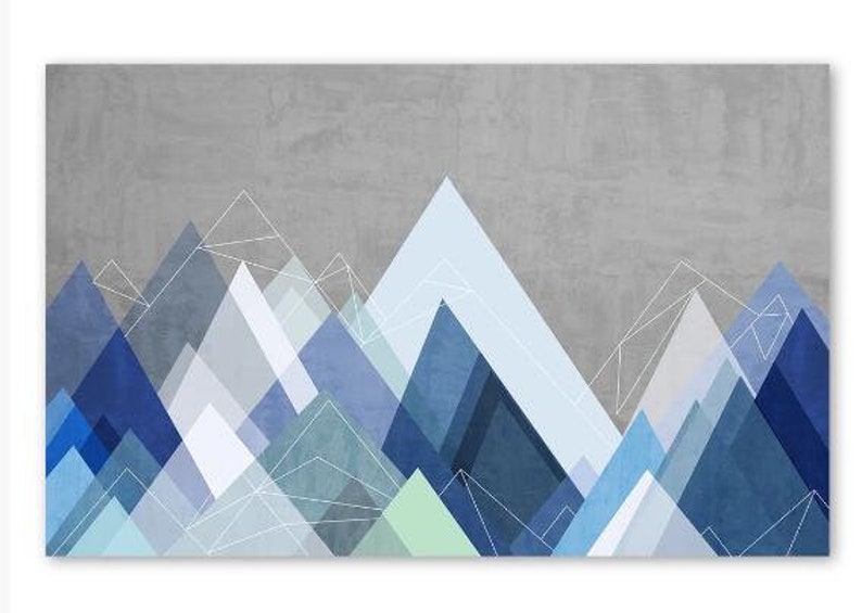 Hand Painted Blue Geometry Wallpaper Mural Colorful Triangle | Etsy