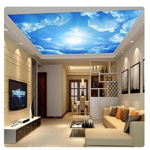 Blue Sky White Clouds Ceiling Wallpaper Wall Mural Hotel - Etsy UK