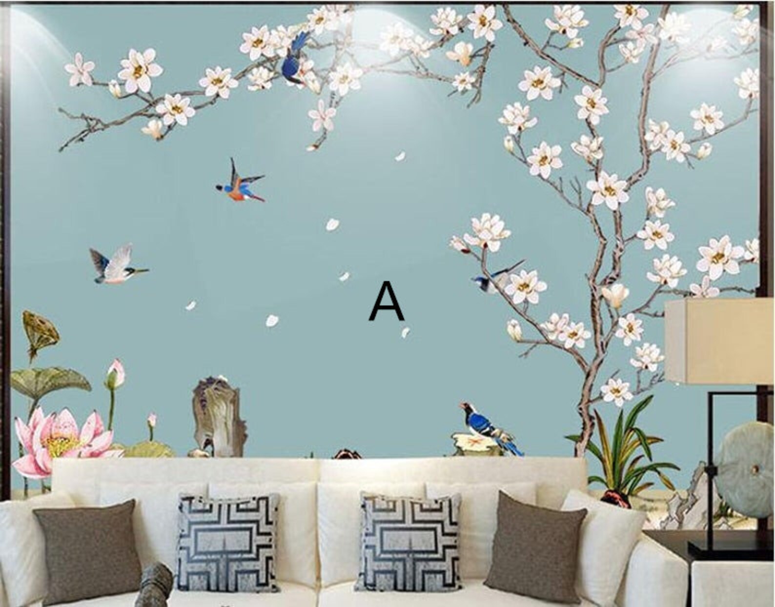 Birds and Flowers Wallpaper Wall Mural Floral Wall Artwall | Etsy