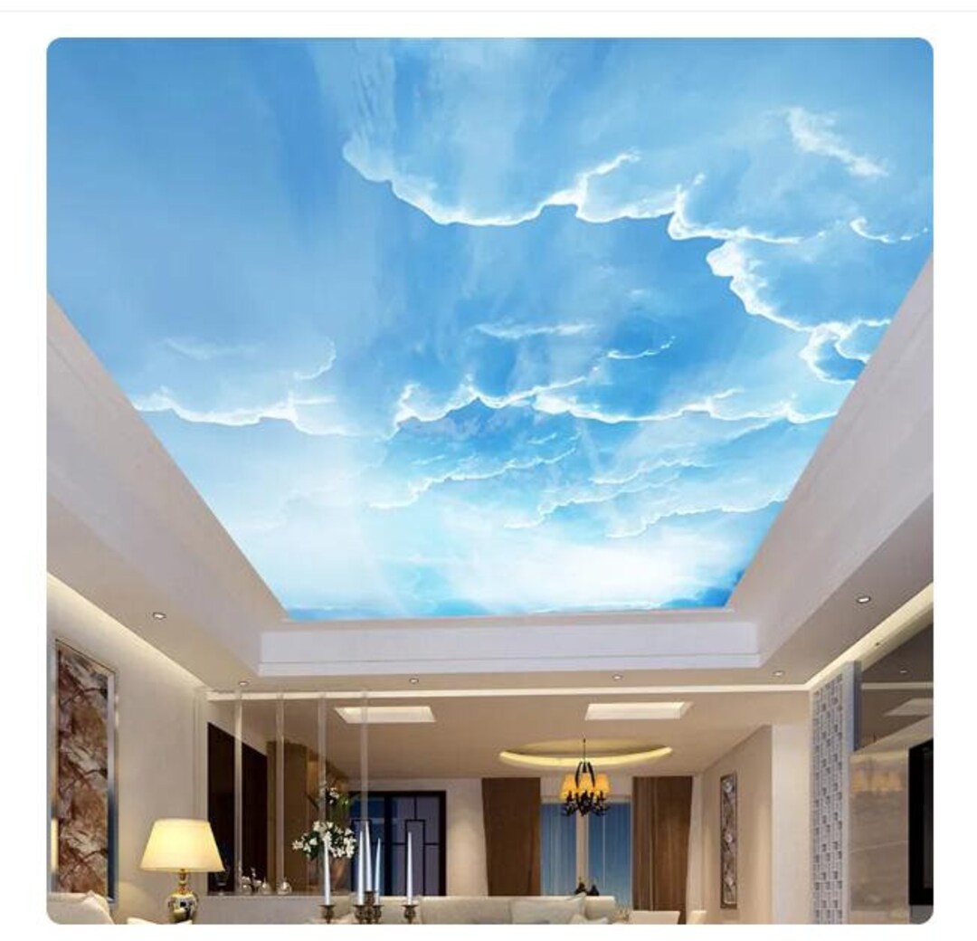 Blue Sky White Clouds Ceiling Wallpaper Wall Mural Hotel Restaurant Living Room - Etsy