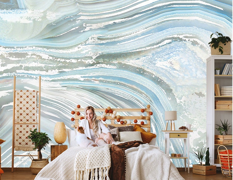 Blue Marble Wallpaper Creative Marble Pattern Wall Murals for | Etsy