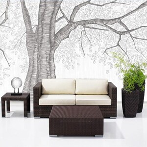 Sketch Huge Tree Wallpaper, Lush Big Tree With Leaves Wall Mural, Wall ...